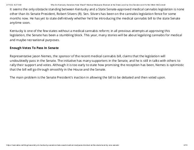 Kentucky Senator Blocks Medical Marijuana Legalization for the State ...