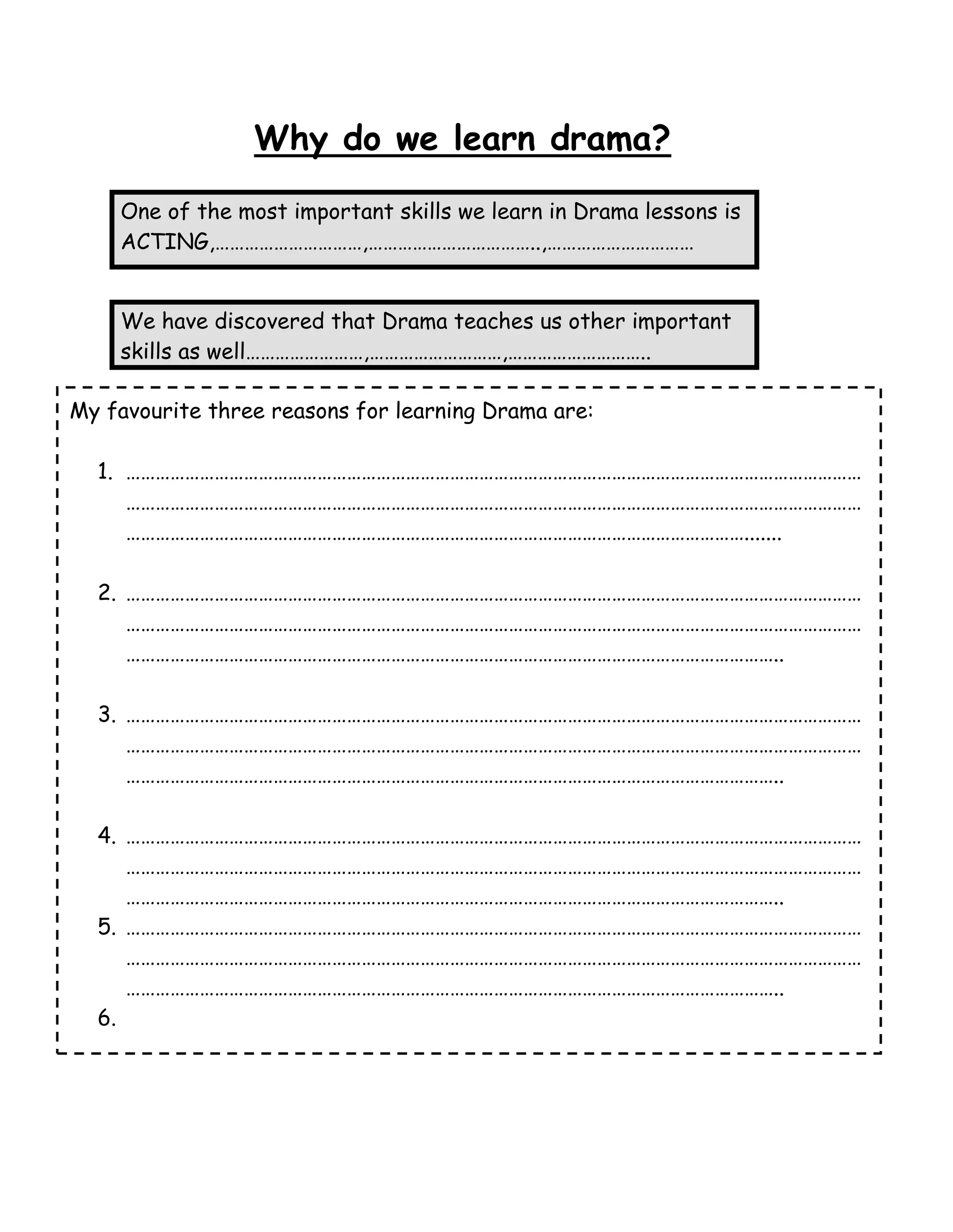 Why do we learn drama worksheet | DOCX