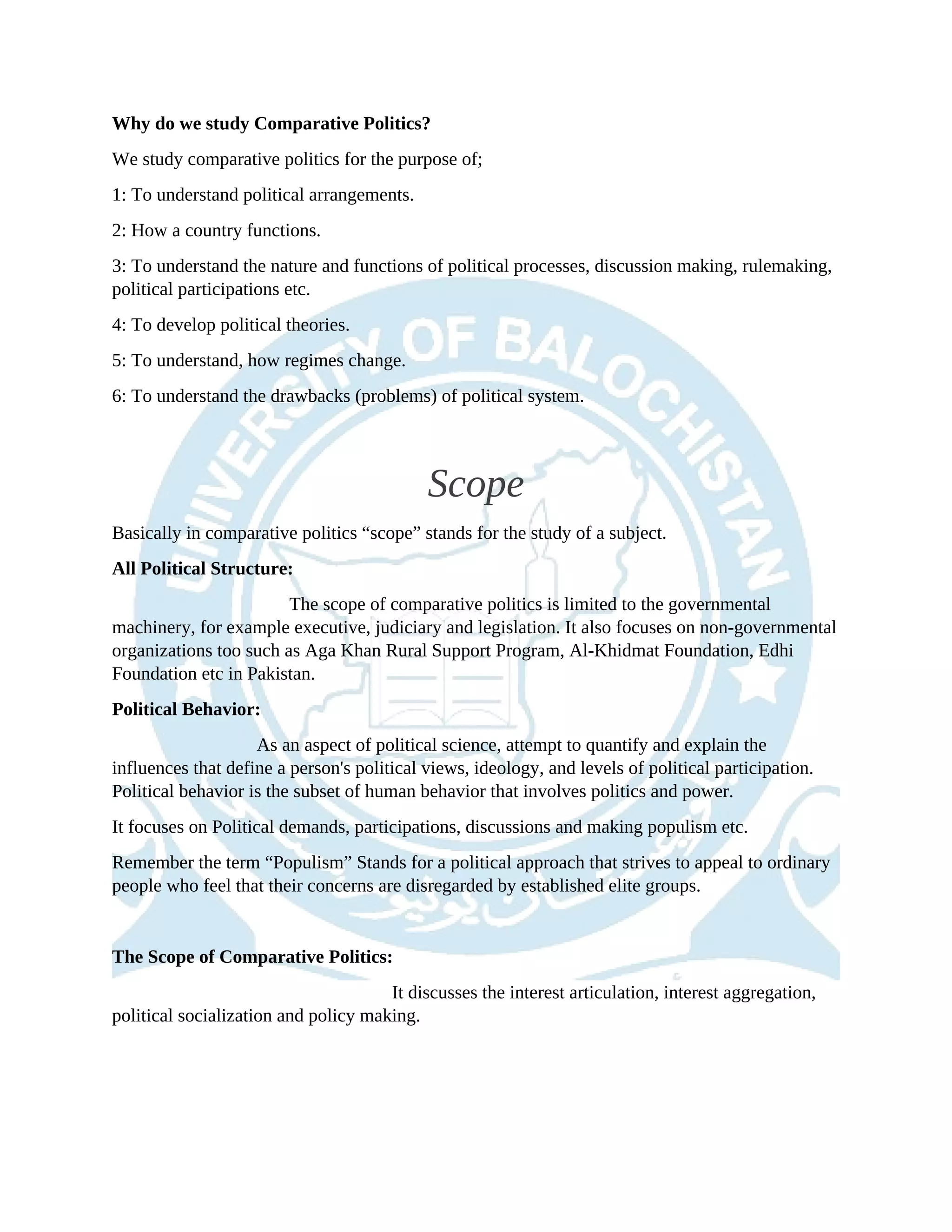 Why do we study comparative Politics | Comparative Politics | PDF