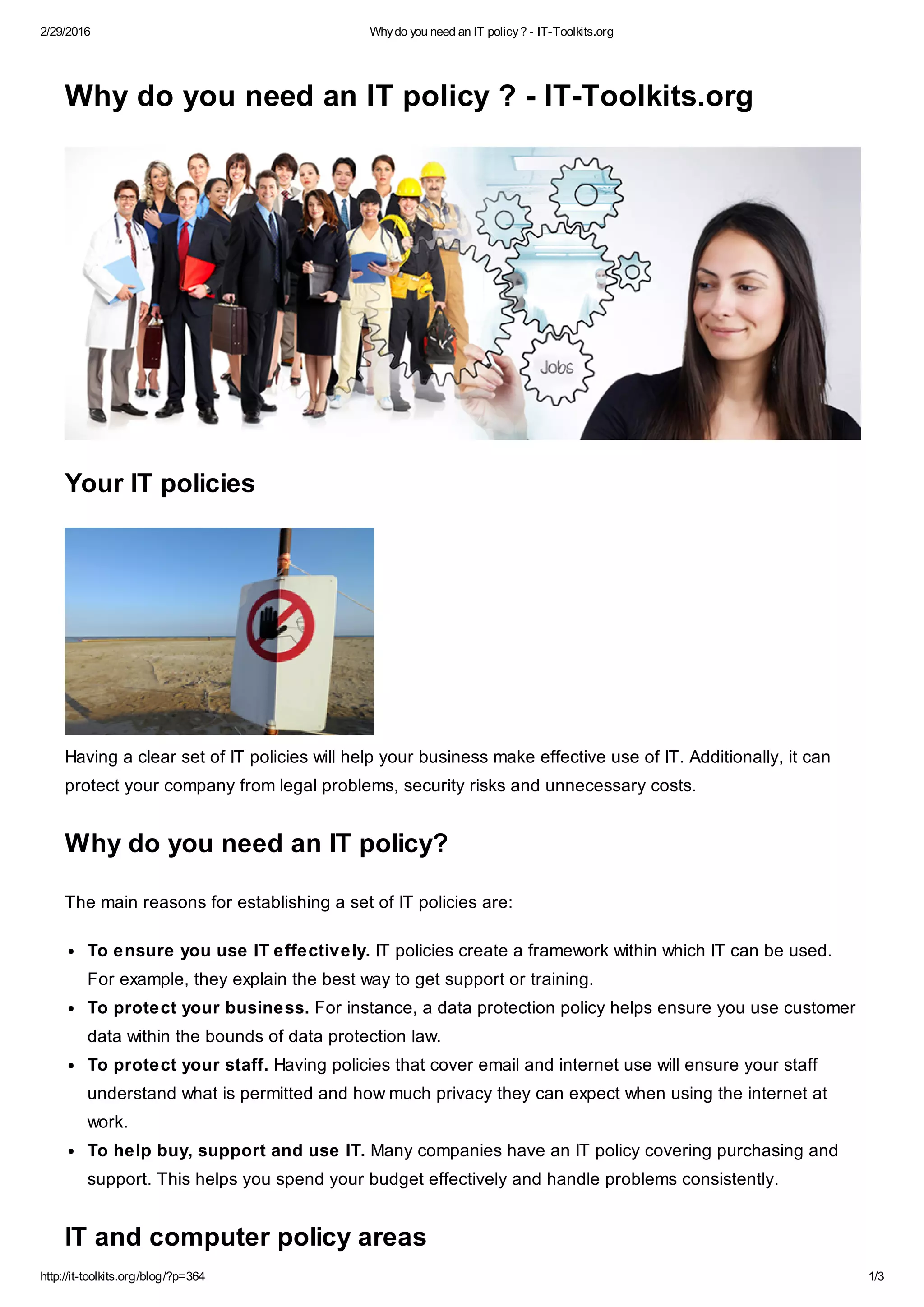 Why do you need an it policy it-toolkits | PDF