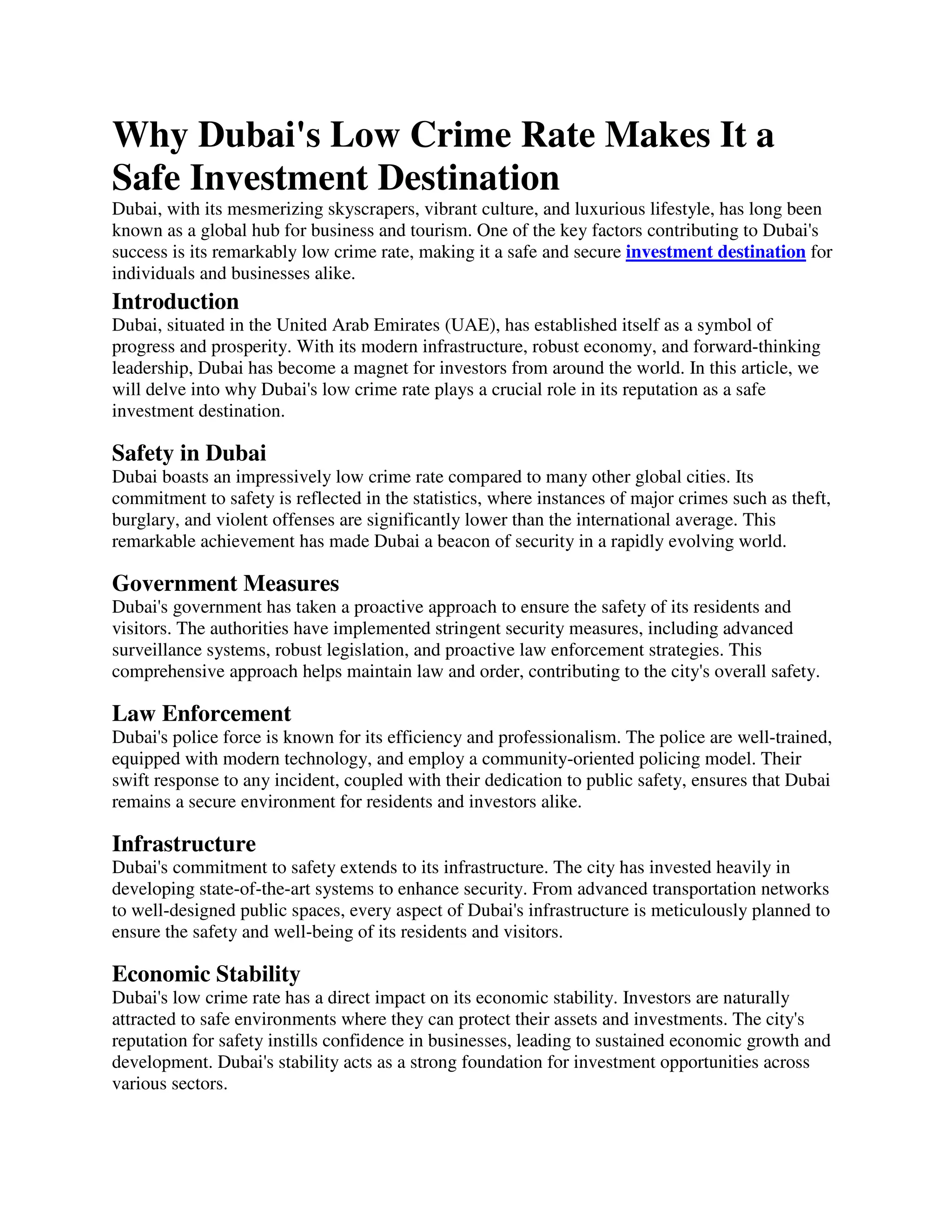 Why Dubai's Low Crime Rate Makes It a Safe Investment Destination | PDF