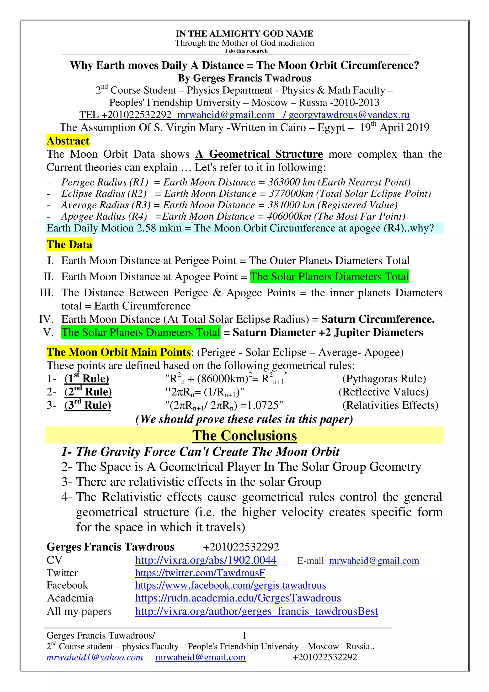 Why Earth moves Daily A Distance = The Moon Orbit Circumference | PDF ...