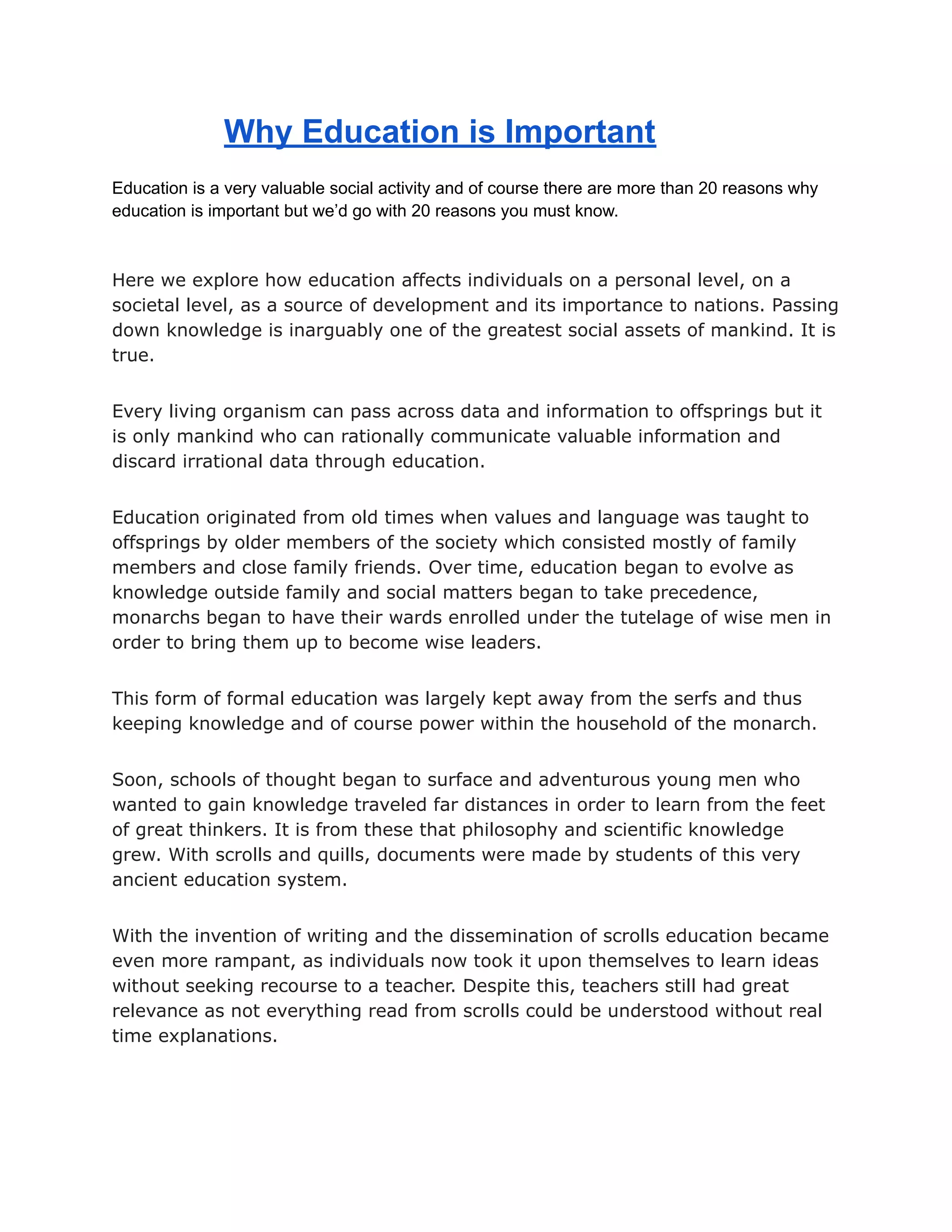 Why Education is Important | PDF