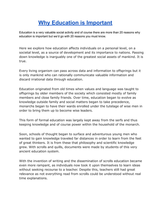 Why Education is Important | PDF