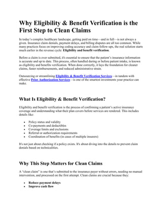 Why Eligibility & Benefit Verification is the First Step to Clean ...