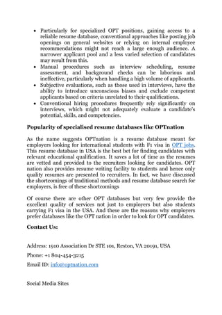 Why Employers in The USA Need An OPT Resume Database | PDF
