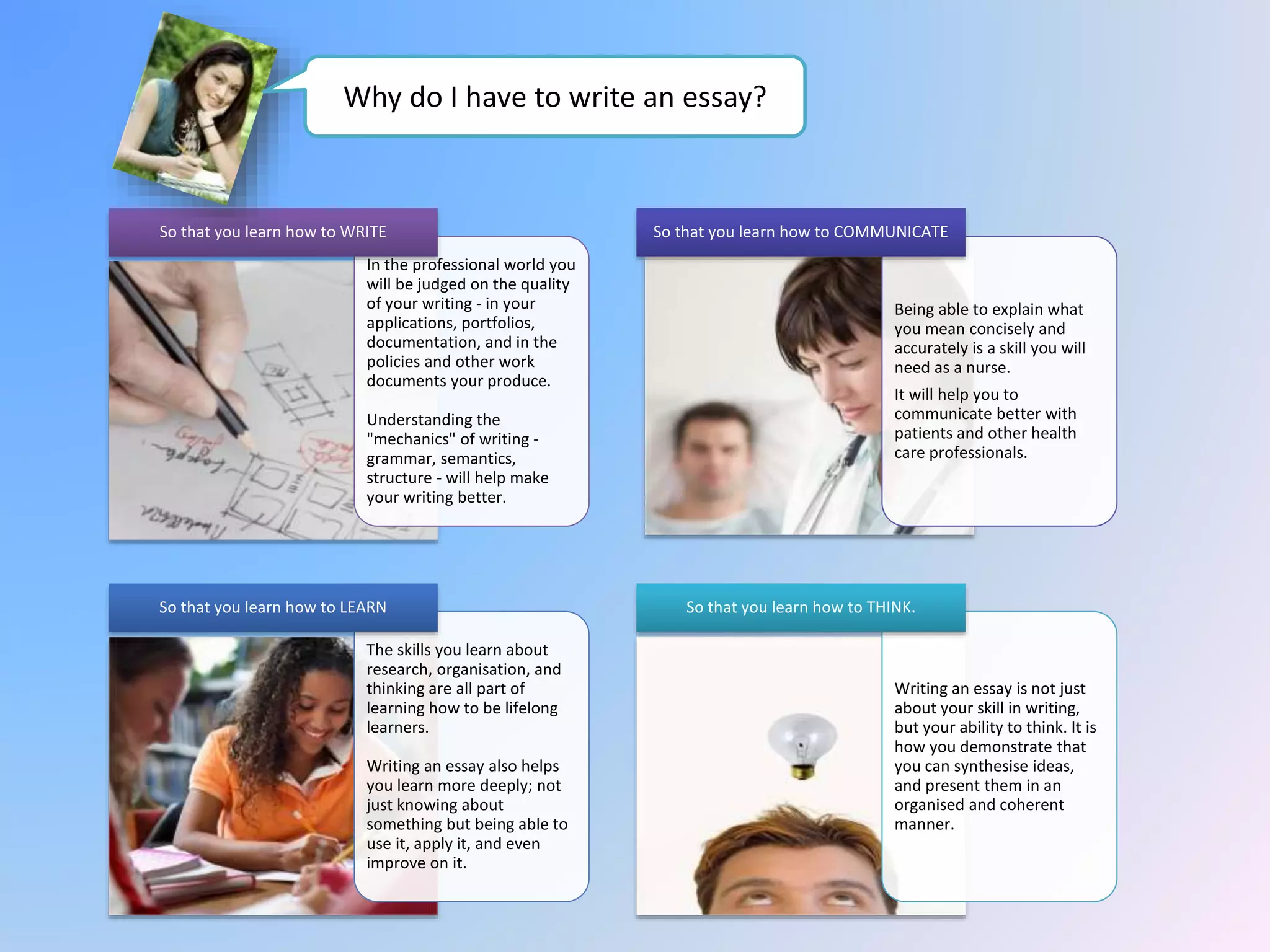 Why should nursing students write essays? | PPTX