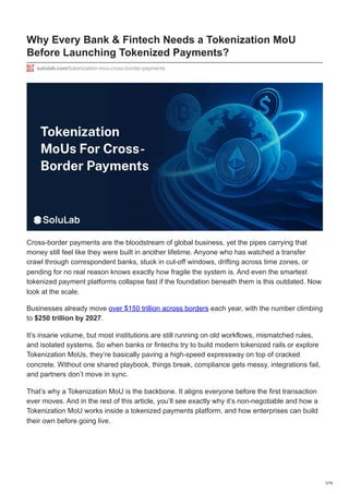 Why Every Bank Fintech Needs a Tokenization MoU Before Launching ...