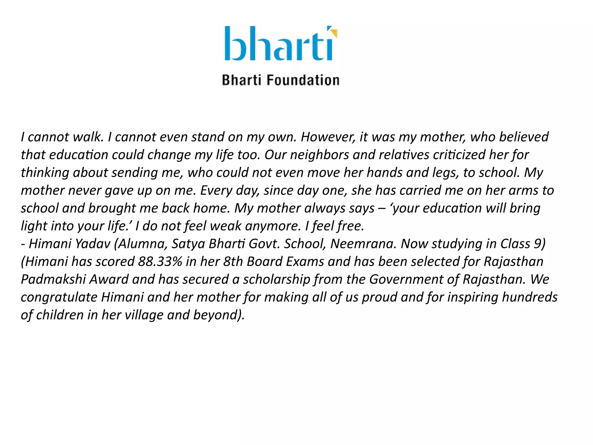 Why focus on girls' child education in India? - Bharti Foundation | PPT