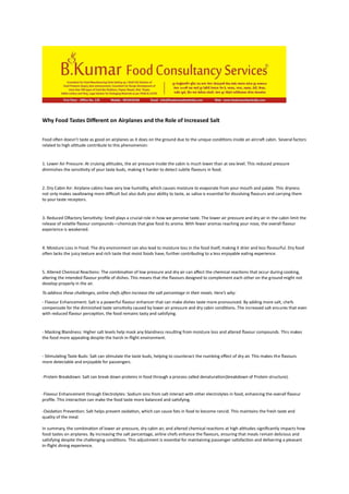 Why food tastes different:bland on Airplane B Kumar Food Consultancy ...