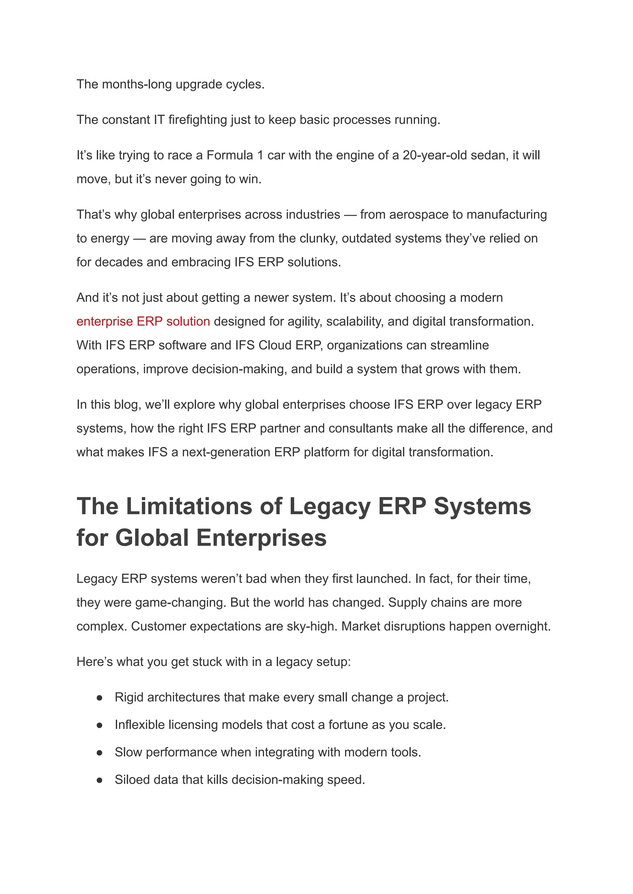 Why Global Enterprises Are Migrating from Legacy ERP to IFS Cloud ERP | PDF