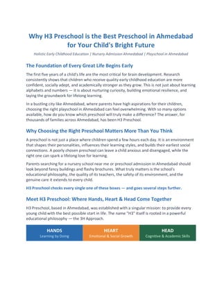 Why H3 Preschool is the Best Preschool in Ahmedabad for Your Child’s ...