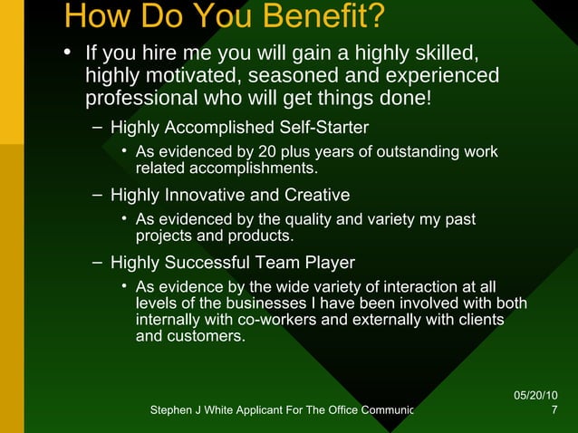 Why Hire Me presentation | PPT | Career Advice | Careers