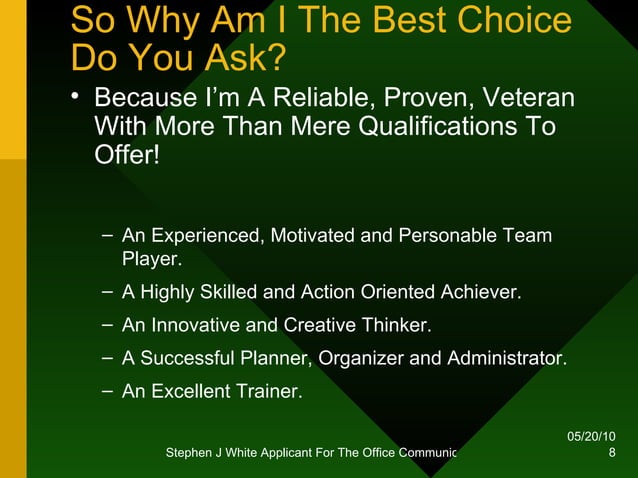 Why Hire Me presentation | PPT | Career Advice | Careers