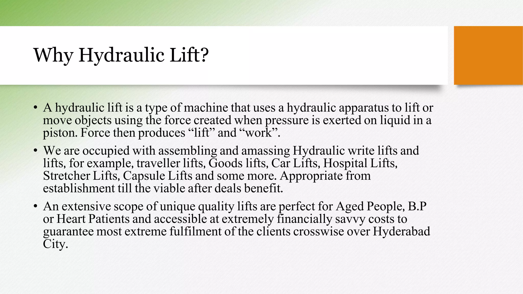 Why hydraulic lifts and its types | PPTX