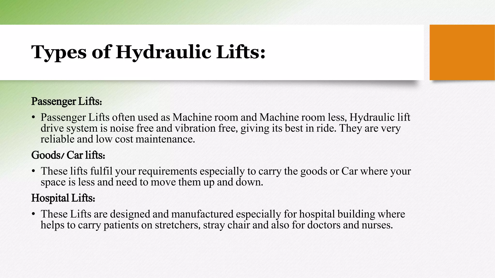 Why hydraulic lifts and its types | PPTX