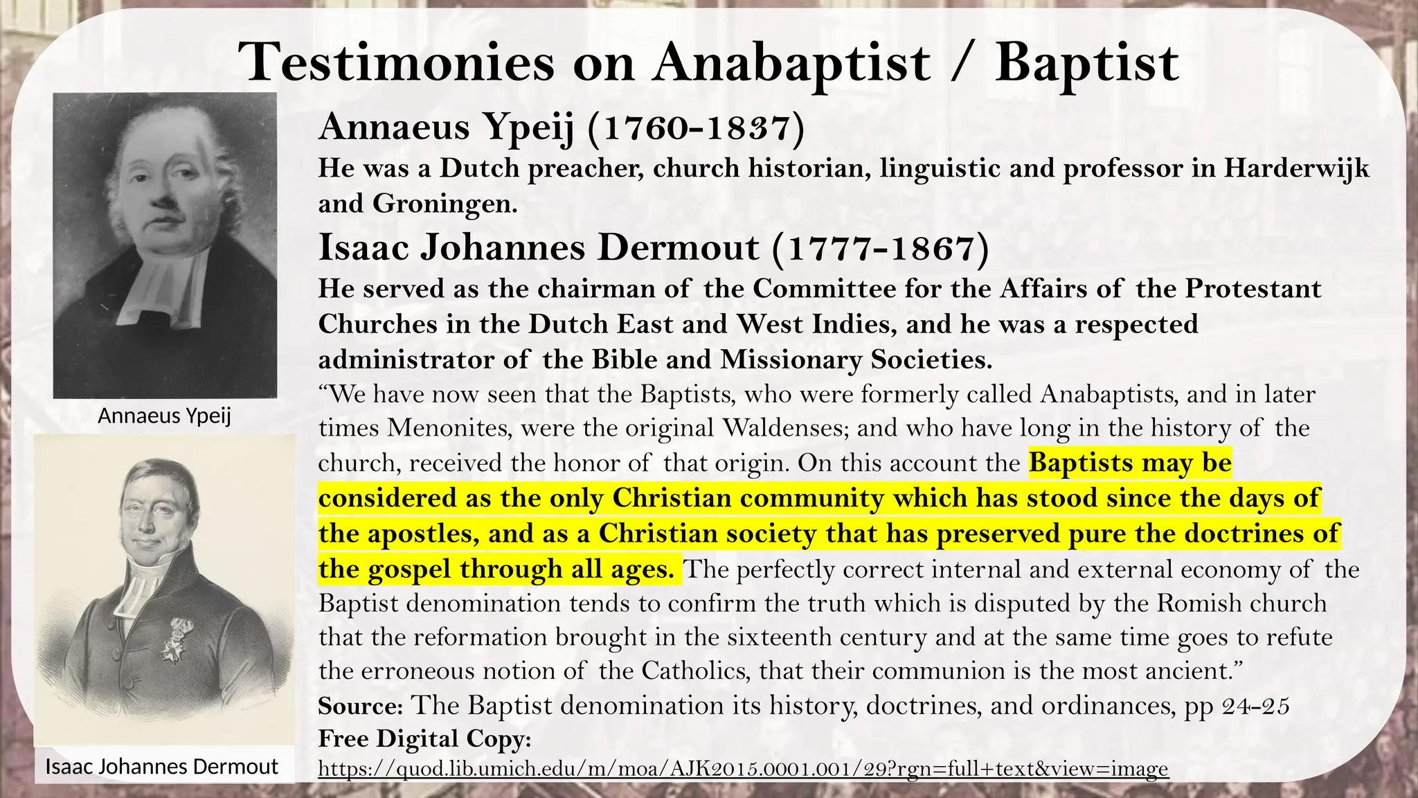 Why I Am A Baptist, History of the Baptist, The Baptist Distinctives ...