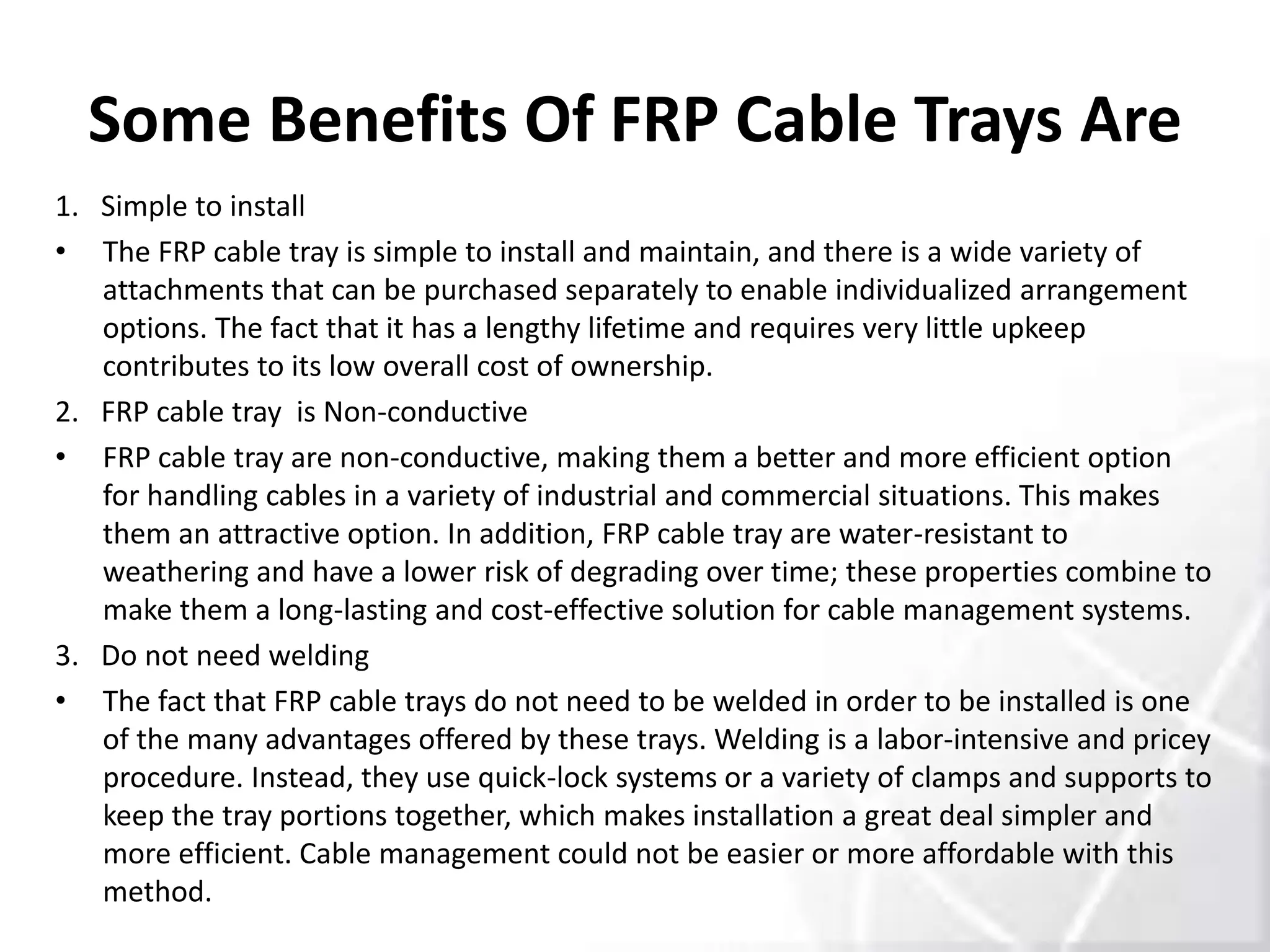 Some Benefits Of FRP Cable Trays | PPTX