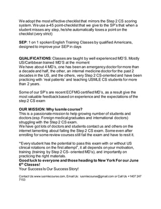 WHY IUSMLE STEP 2 CS COURSE RATHER THAN OTHERS | DOCX | Educational ...