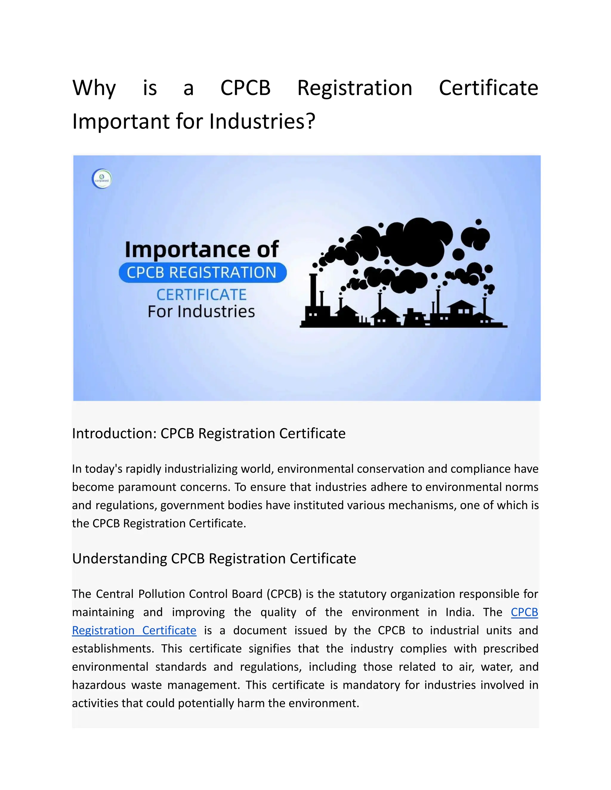 Why is a CPCB Registration Certificate Important for Industries.pdf ...