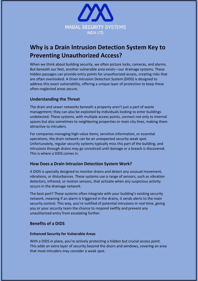 Why is a Drain Intrusion Detection System Key to Preventing Unauthorized Access? | PDF