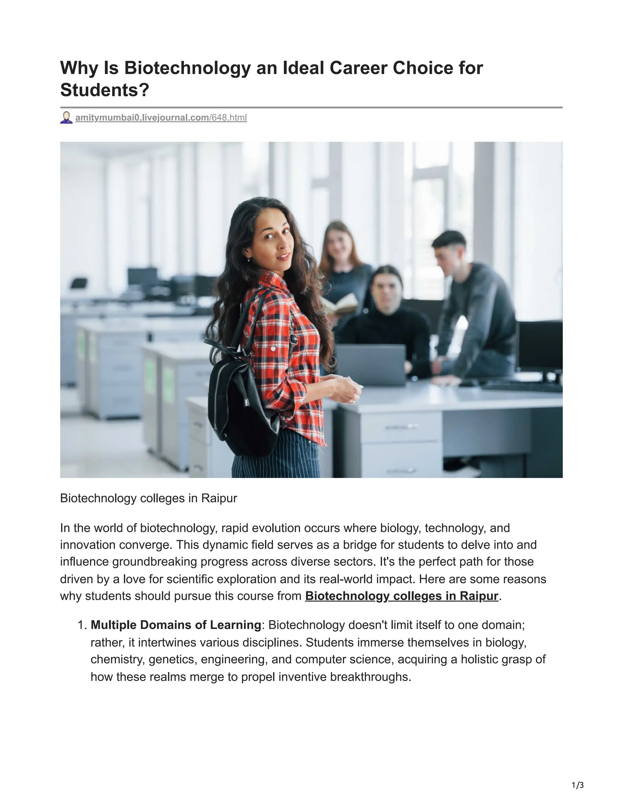 Why Is Biotechnology an Ideal Career Choice for Students? | PDF