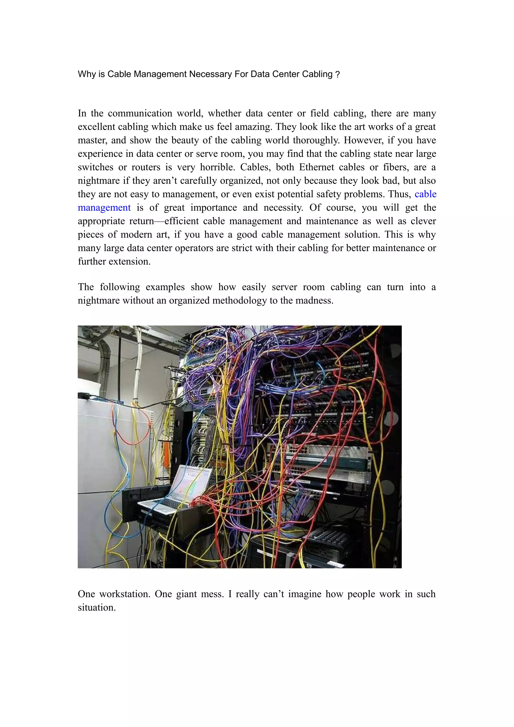 Why is cable management necessary for data center cabling | DOC
