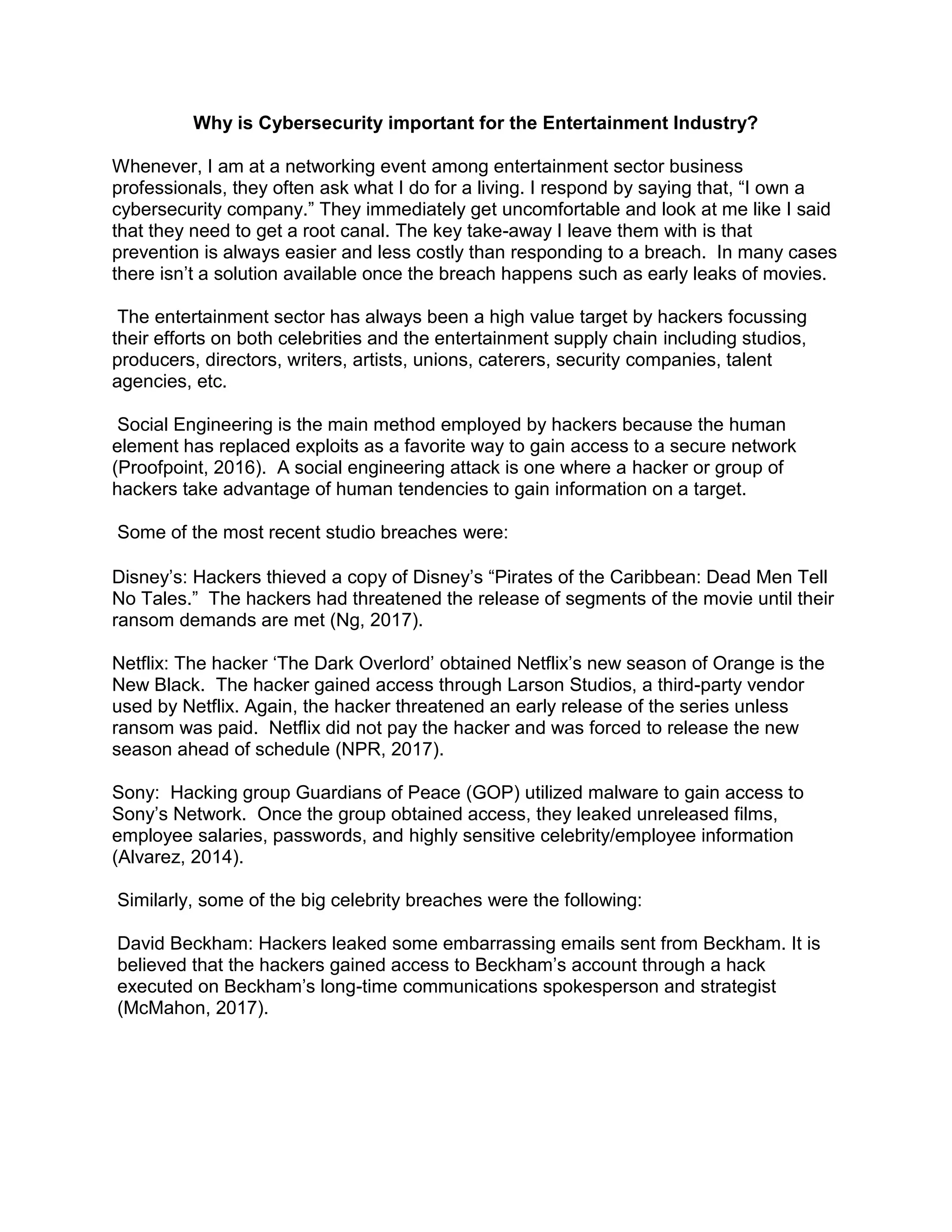 Why is cybersecurity important for the entertainment industry | PDF