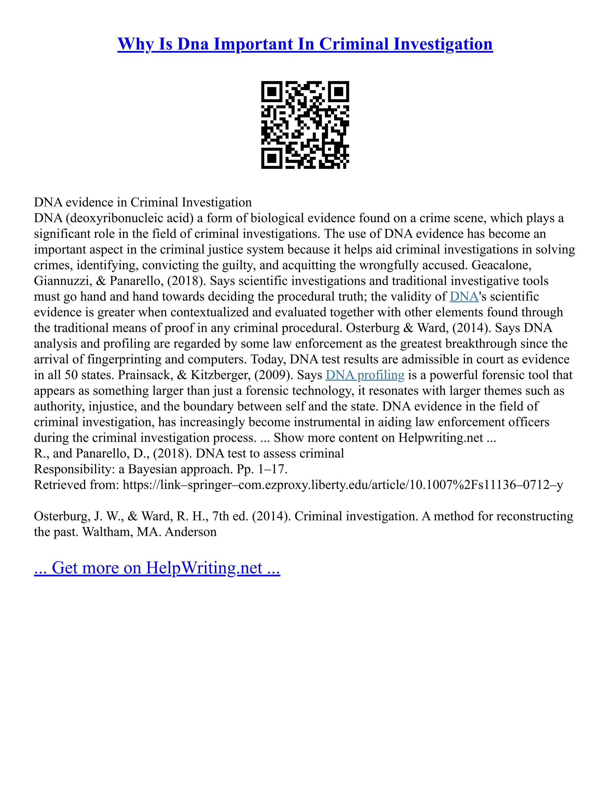 Why Is Dna Important In Criminal Investigation | PDF