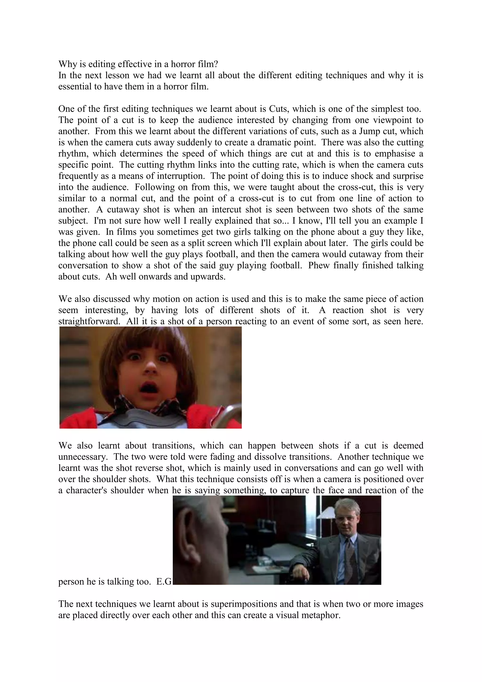 Why is editing effective in a horror film | DOCX