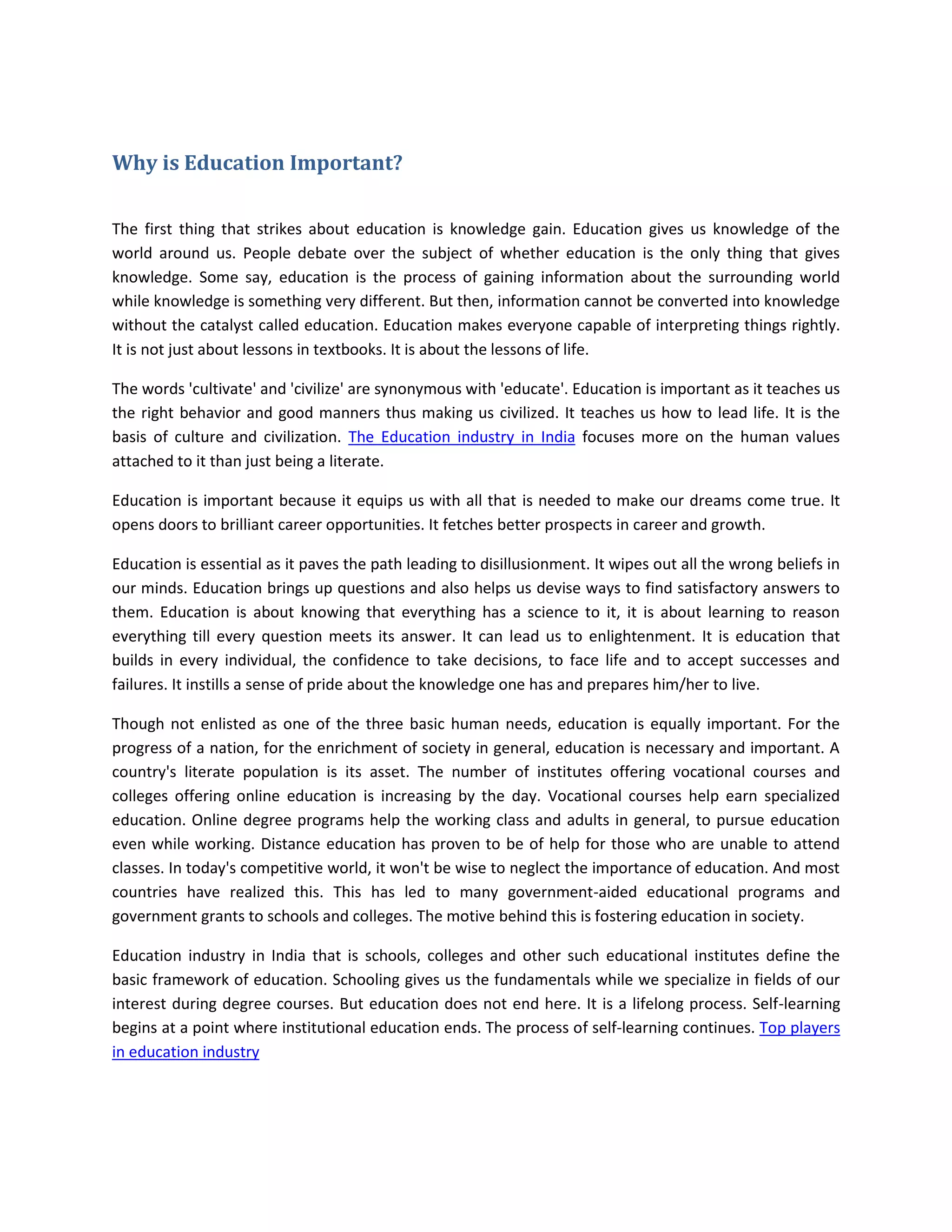 Why is education important | PDF | Education industry | Industries