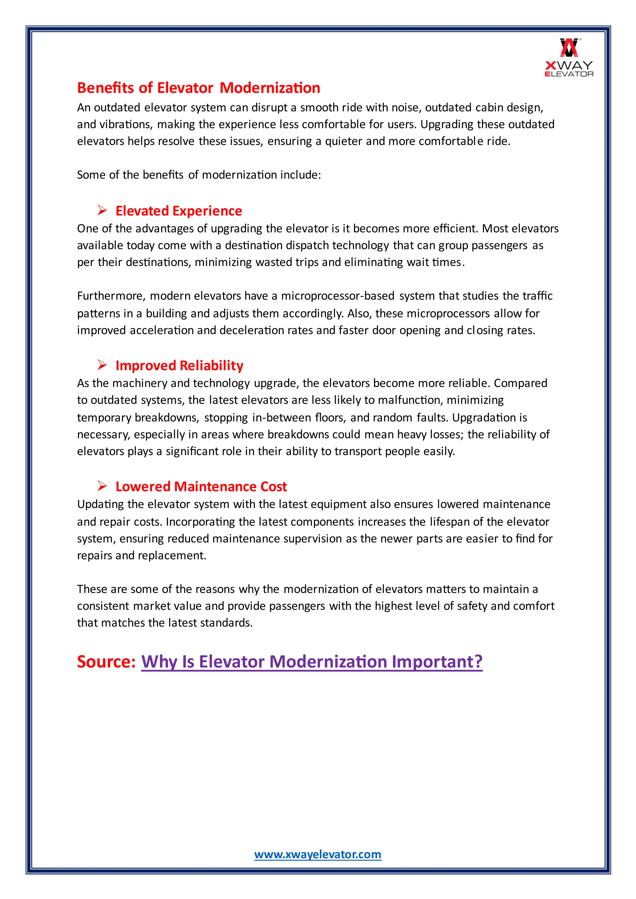 Why Is Elevator Modernization Important? | PDF