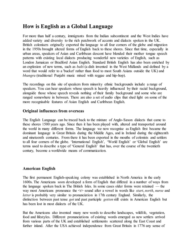 Why is english as a global language | DOCX | Genealogy and Ancestry ...