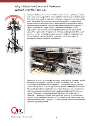 Why Is Expensive Equipment Necessary When A QRC WBT Will Do? | PDF