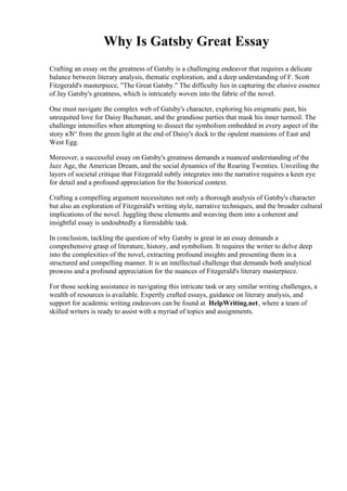 Why Is Gatsby Great Essay | PDF