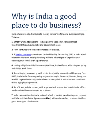 Why is India a good place to do business? | PDF