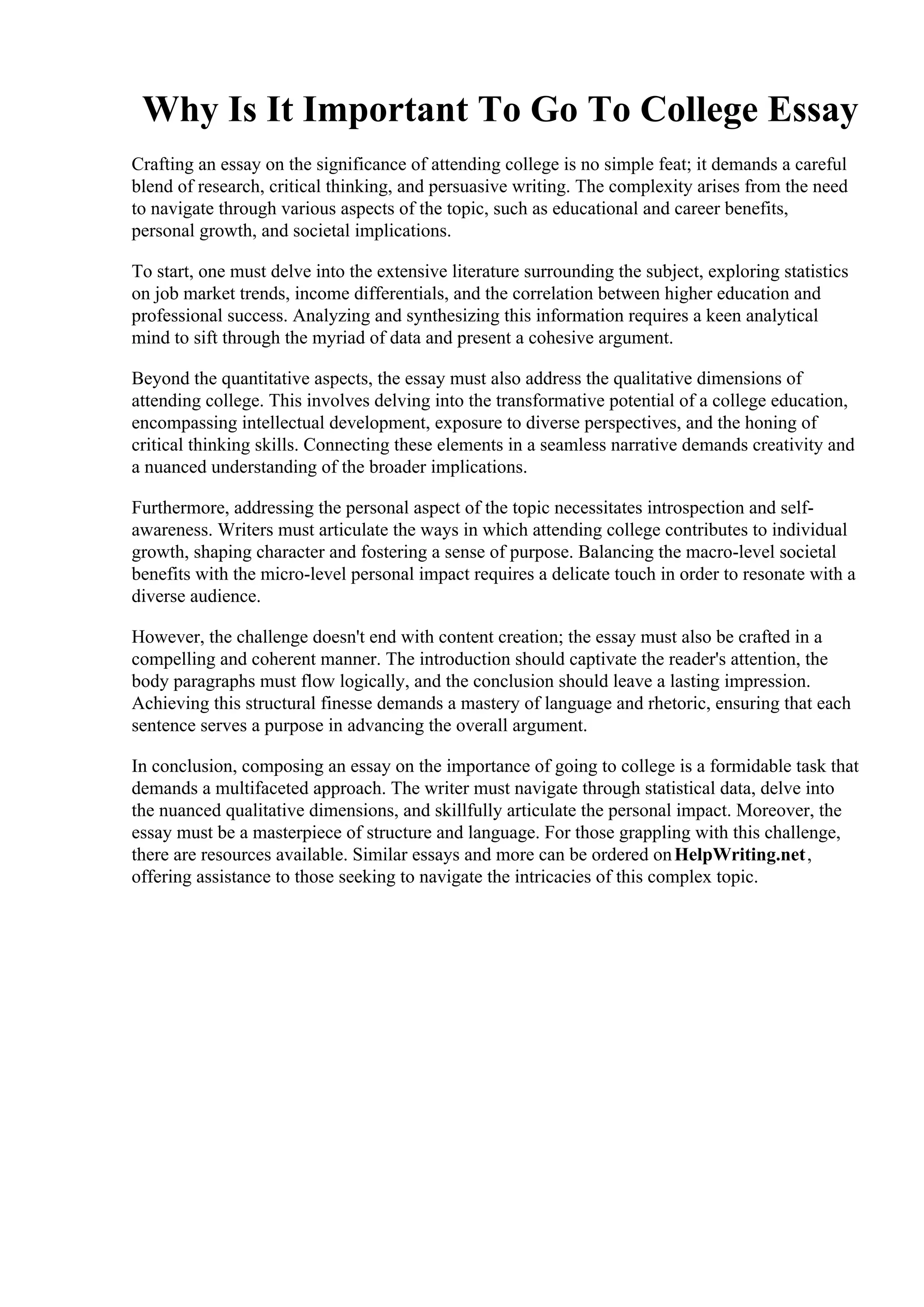 Why Is It Important To Go To College Essay | PDF