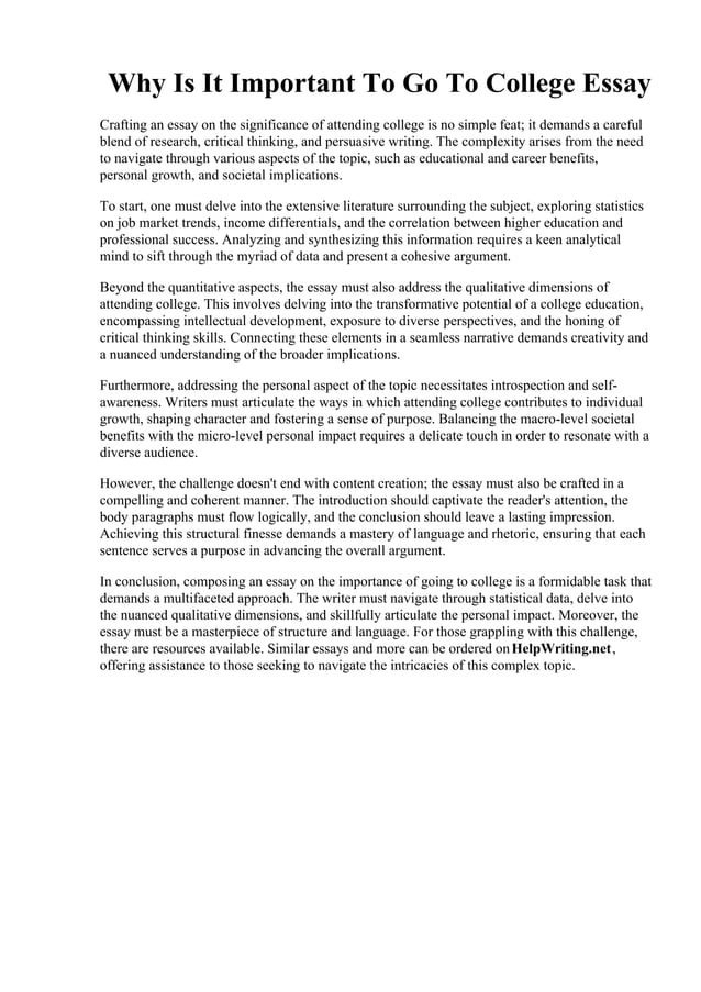 Why Is It Important To Go To College Essay | PDF
