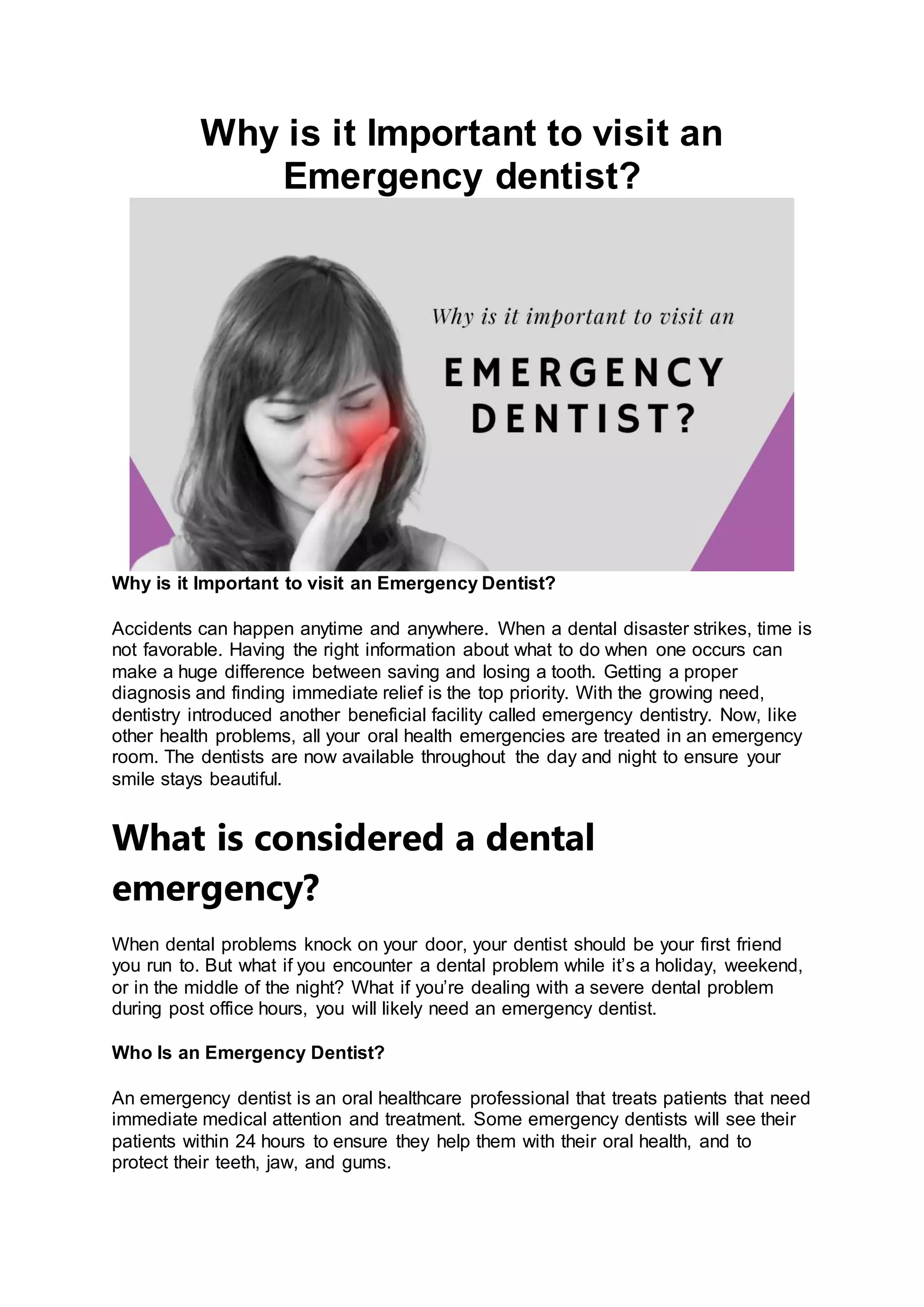 Why is it important to visit an emergency dentist? | PDF