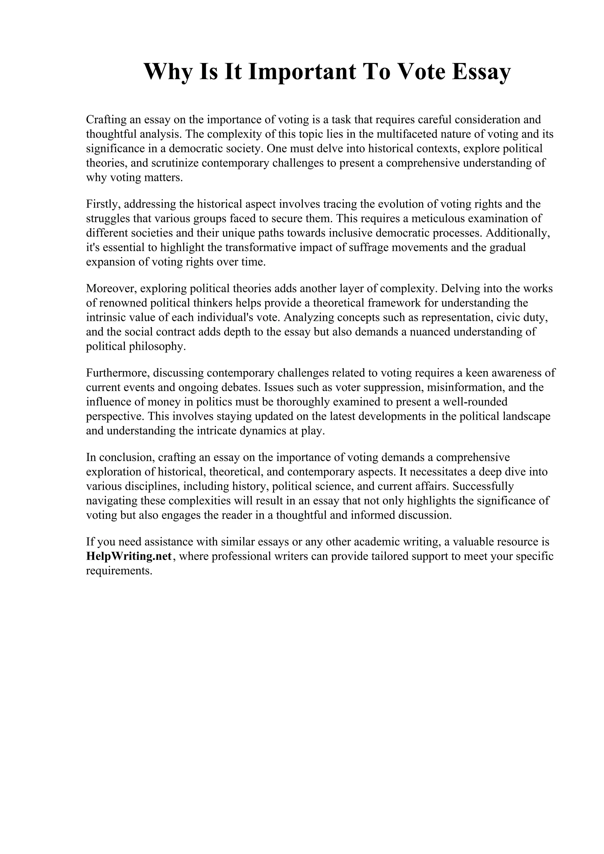 Why Is It Important To Vote Essay. Logan University | PDF | Civic ...