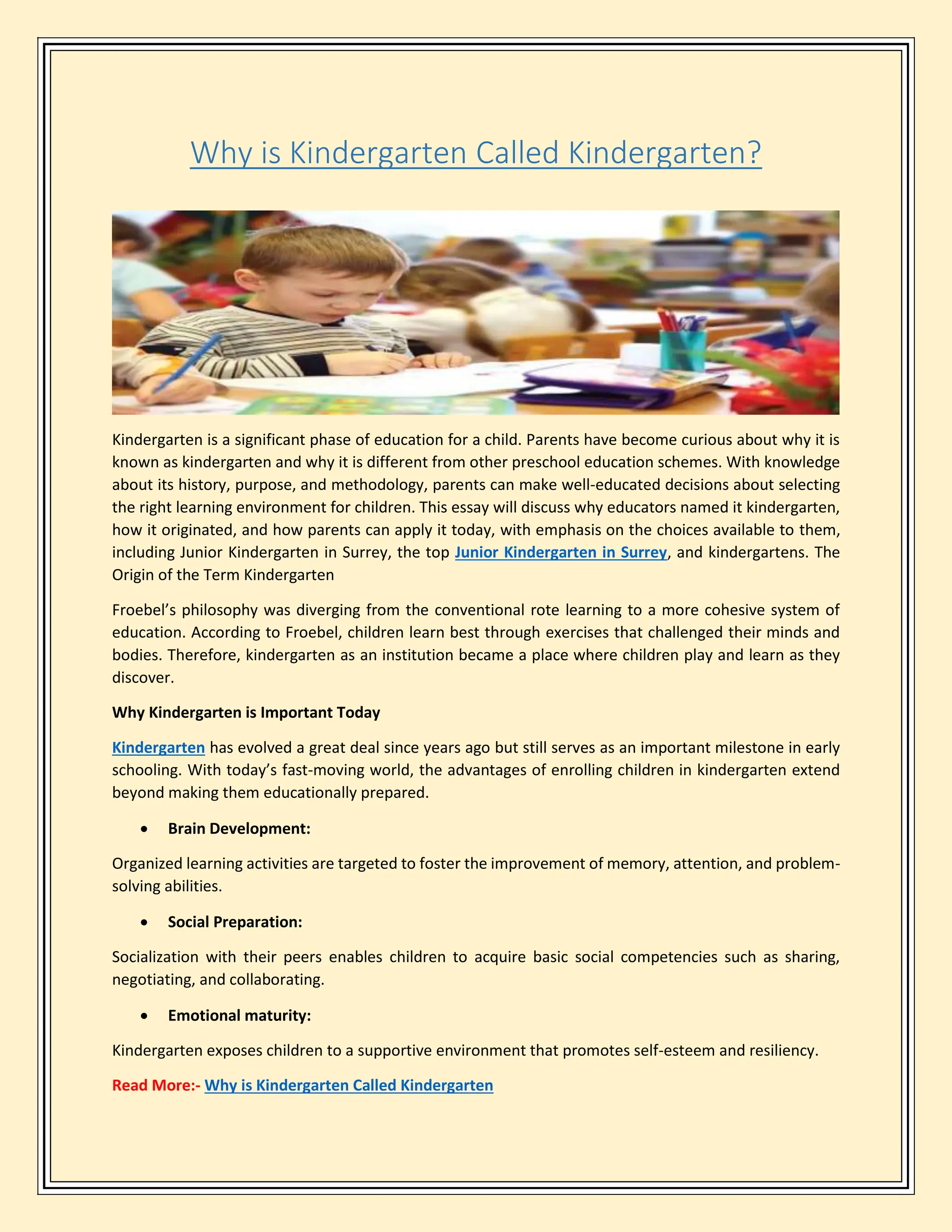 Why is Kindergarten Called Kindergarten? | PDF