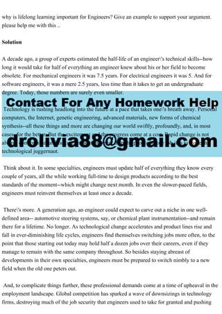 why is lifelong learning important for Engineers Give an example to.pdf ...