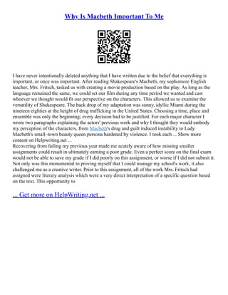 Why Is Macbeth Important To Me | PDF
