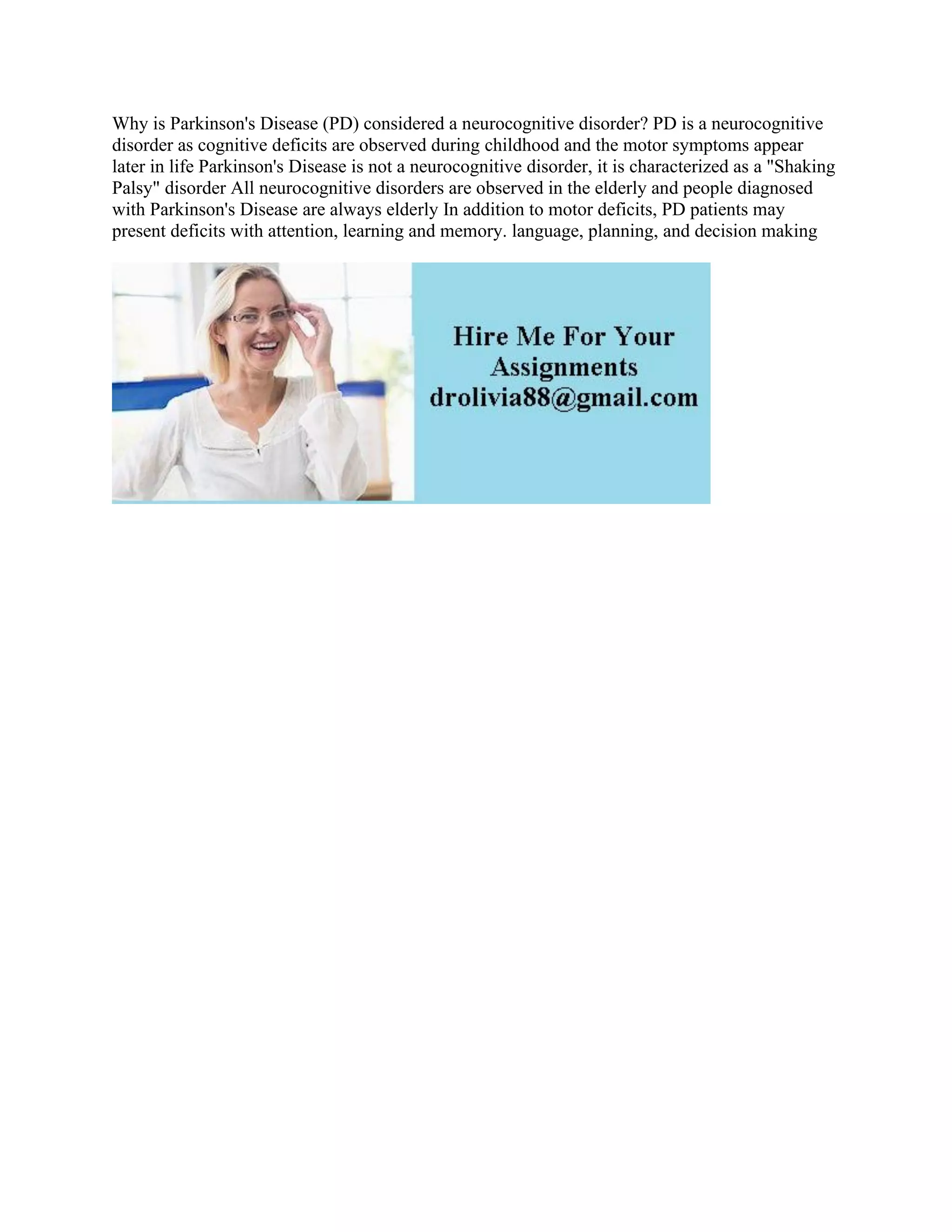 Why is Parkinson's Disease (PD) considered a neurocognitive disorder-.pdf