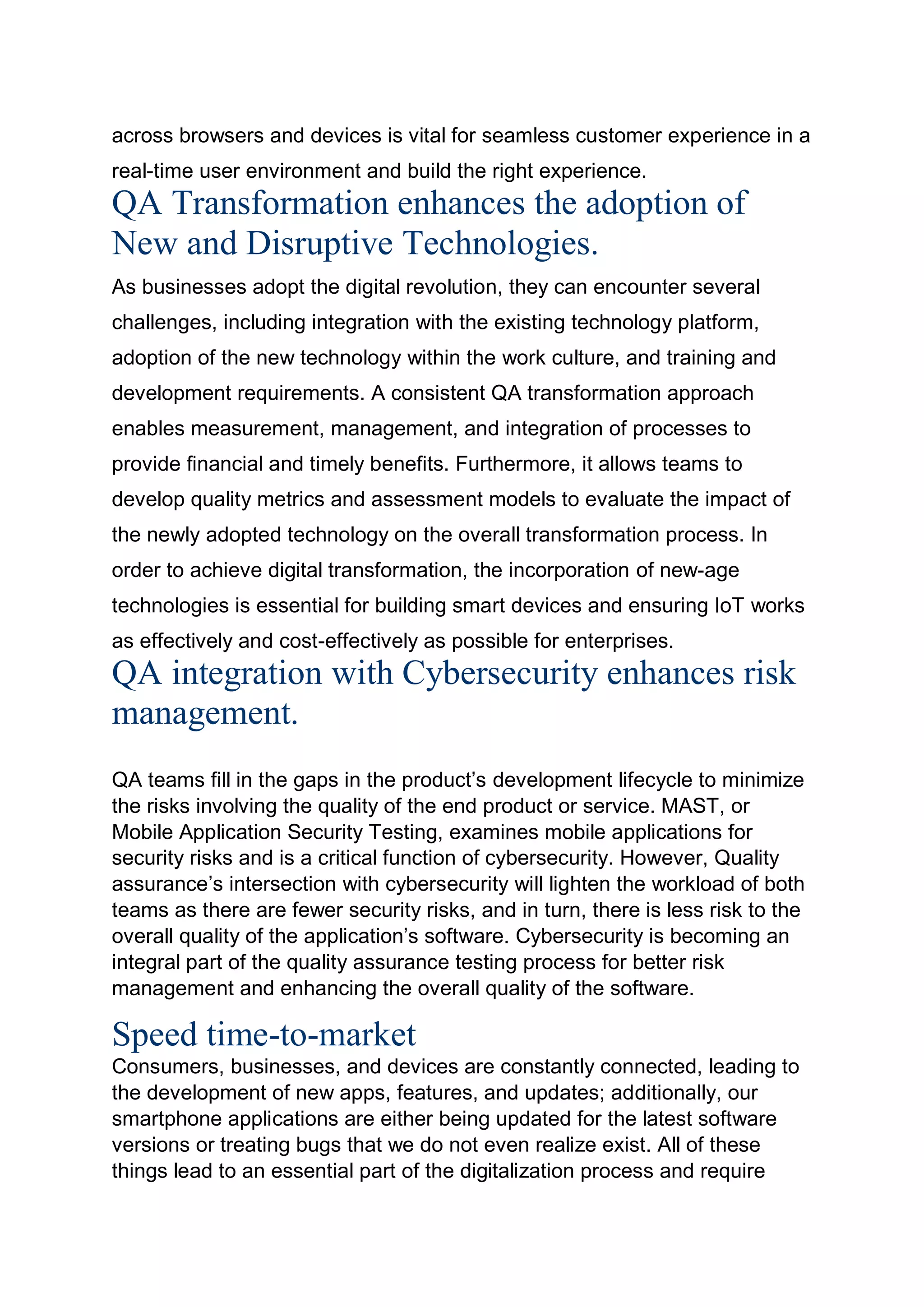 Why Is Qa Transformation Vital For Digital Transformationpdf Computer Software And