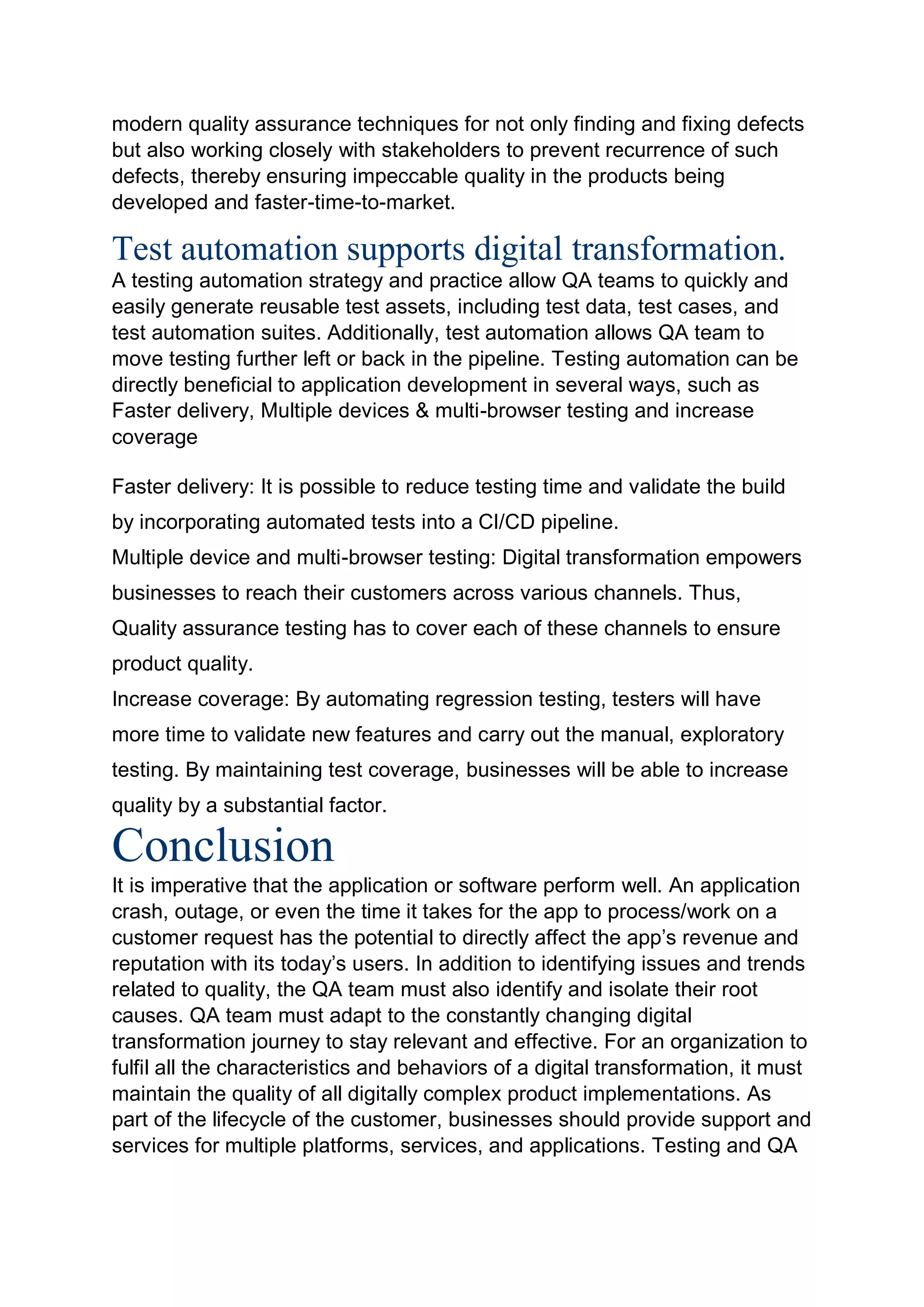 Why Is Qa Transformation Vital For Digital Transformationpdf Computer Software And