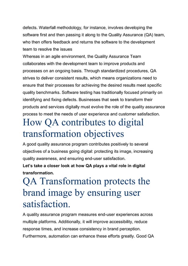 Why Is Qa Transformation Vital For Digital Transformationpdf Computer Software And