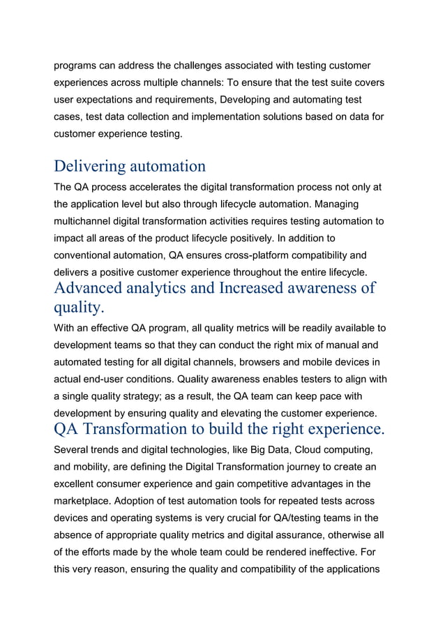 Why Is Qa Transformation Vital For Digital Transformationpdf Computer Software And