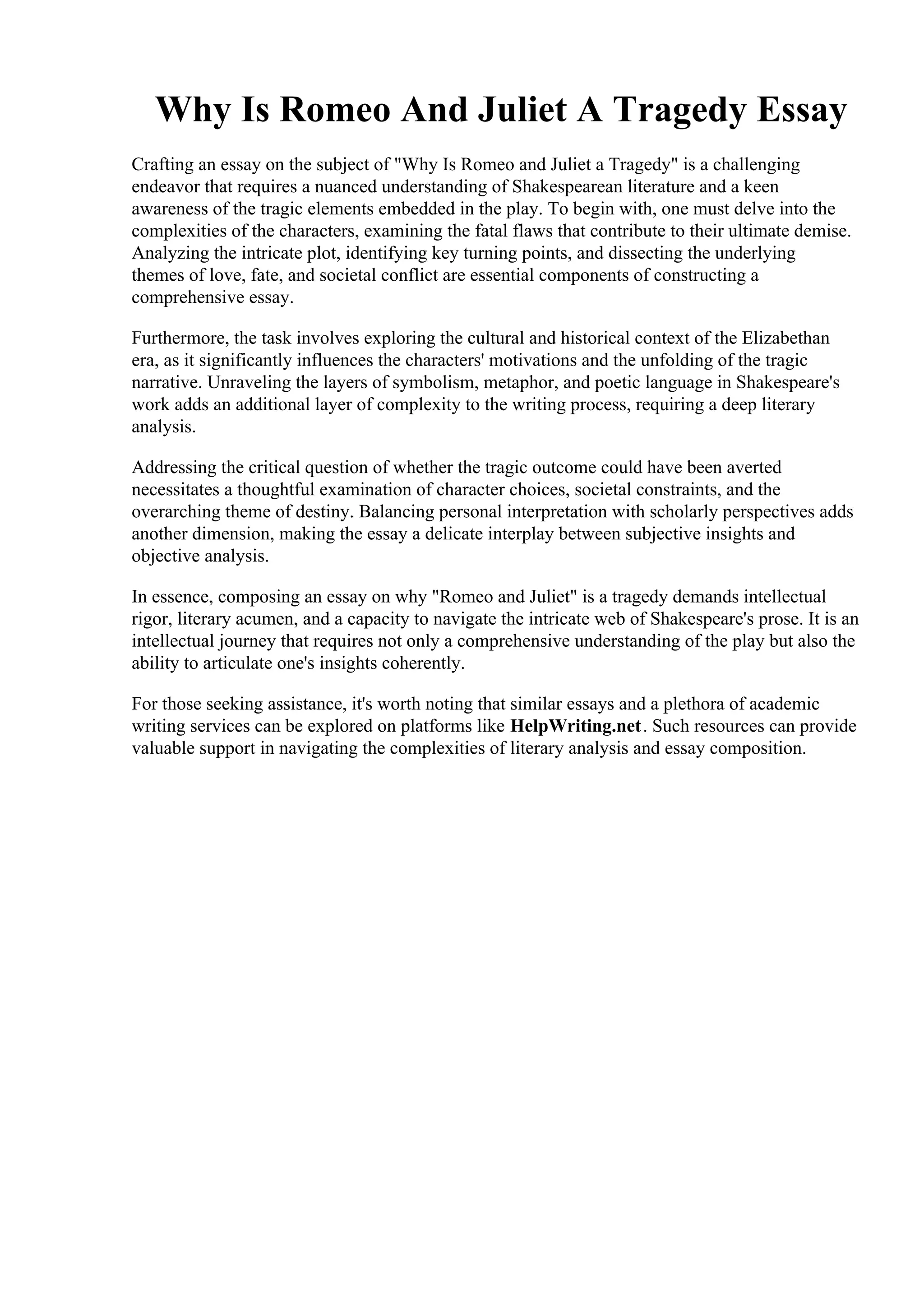 Why Is Romeo And Juliet A Tragedy Essay | PDF