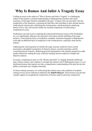 Why Is Romeo And Juliet A Tragedy Essay | PDF